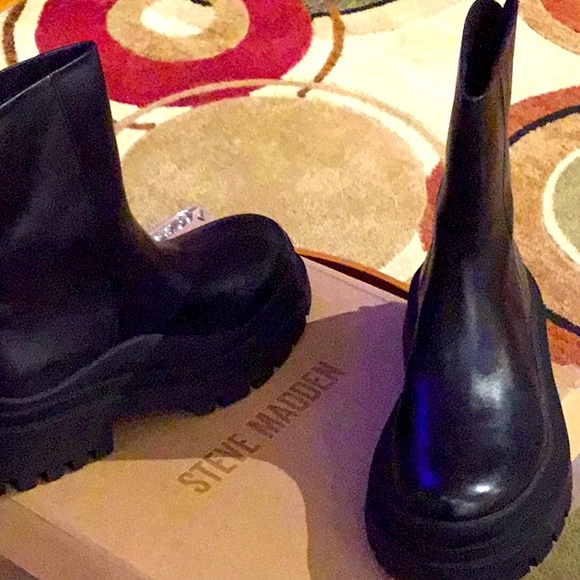 Steve Madden | Shoes | Steve Madden New With Box Lug Black Leather ...